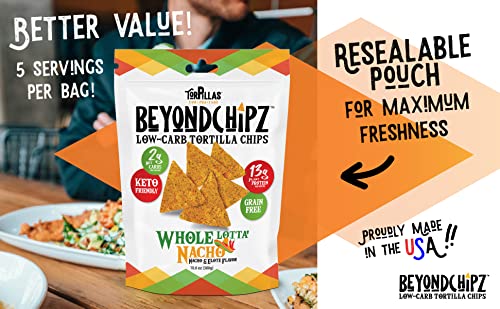 BeyondChipz Low Carb Tortilla Chips, Salty Good, Keto Friendly, Gluten Free, 5.3oz Bag, Pack of 4