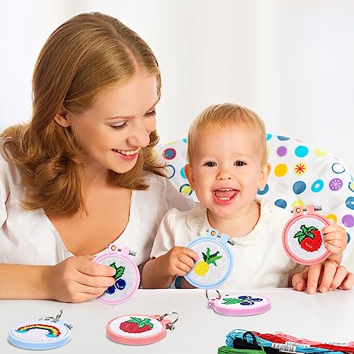 Joysup 6 PCS Embroidery Kit for Beginners Stamped Cross Stitch DIY Key Chain with Fruits Patterns Kits Craft Supplies for Beginners with Instruction Needlepoint Kits Embroidery Kit for Beginners