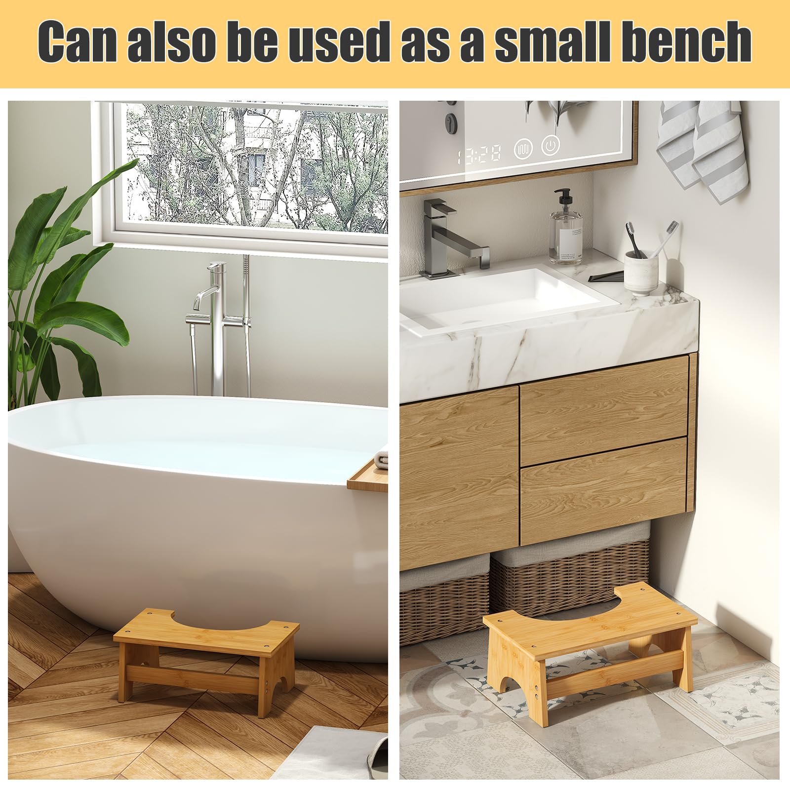Bamboo Toilet Stool Poop Stool for Adults, Step Stool,Poop Stool for Bathroom, Waterproof and Non Slip Squat Stool Adult Bamboo Toilet Stool (6.7ββH)