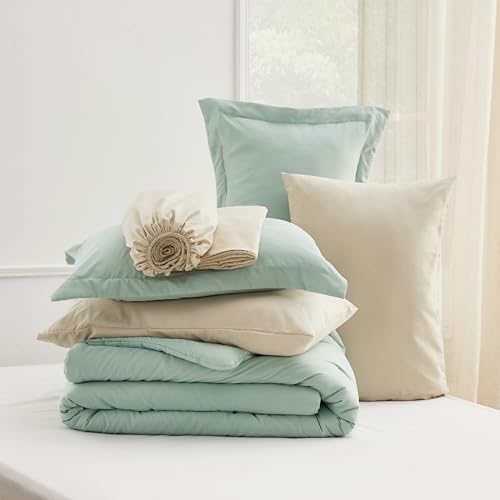 Bedsure Bedding Sets King Size - 7 Piece Bed in a Bag Reversible Comforter Set with Sheets, All Season Teal Bed Set with Comforter, Sheets, Pillow Shams and Pillowcases (King, Teal)