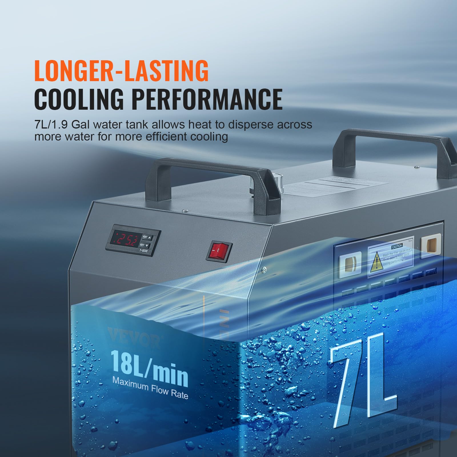 CW-5202 Industrial Water Chiller, 2.28HP 4.75gpm Cooling System with Built-in Compressor 7L Water Tank Capacity, for 40w-180w CO2 Laser Engraving & Cutting Machines