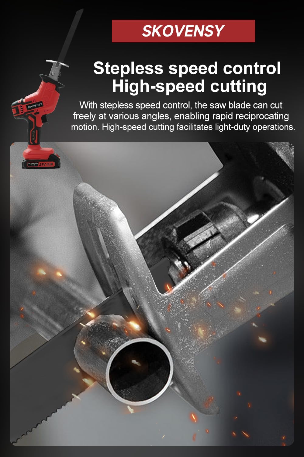 Cordless Reciprocating Saw, 2 x 2.0Ah Battery, Cordless Variable Speed, Blades Kit for Wood/Metal/PVC Cutting RED-A