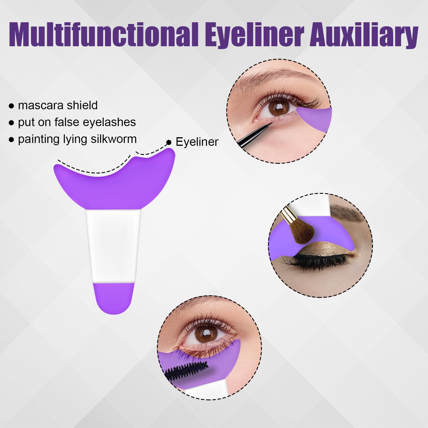 BOXOB 3pcs Eye Makeup Tool, Soft Silicone Eyeliner Stencils Multifunctional Mascara Shield Applicator Eye Makeup Stencils Eyeliner Tool for Beginners (Purple)
