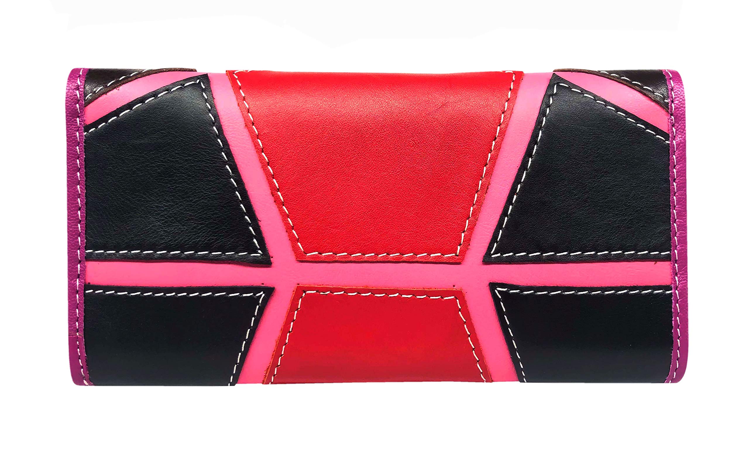 Leather Book® RFID LW-1807 Love Angles Ladies Clutch | 7” wide and Slim Ladies Wallet | 6 Card Slots | 3 card window | Three slides pockets | Malty Color Real Leather