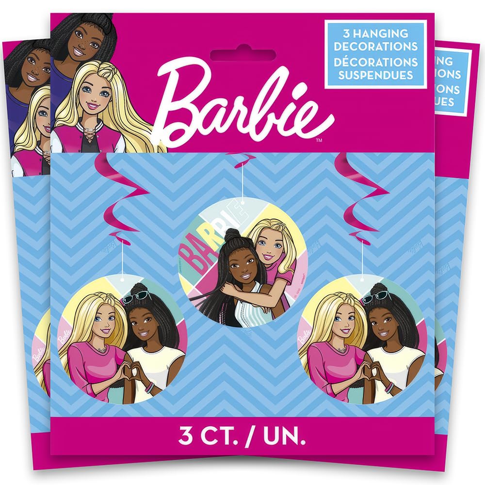 Unique Multicolored Barbie Hanging Swirl Decorations, 26" - 3 Count | Fun & Vibrant Ceiling Accent for Girls' Birthdays & Events