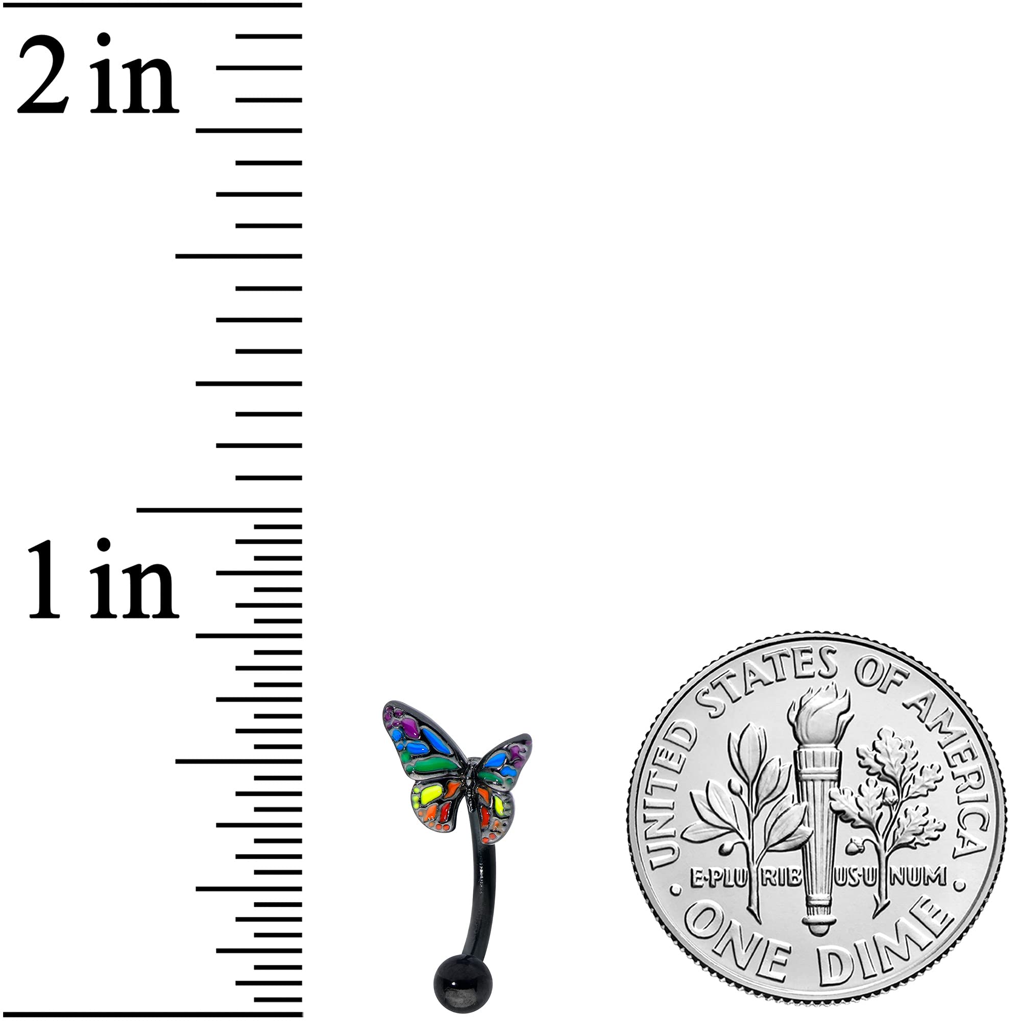 Body Candy Womens 14G Black PVD Steel Eyebrow Piercing Rainbow Pride Butterfly Eyebrow