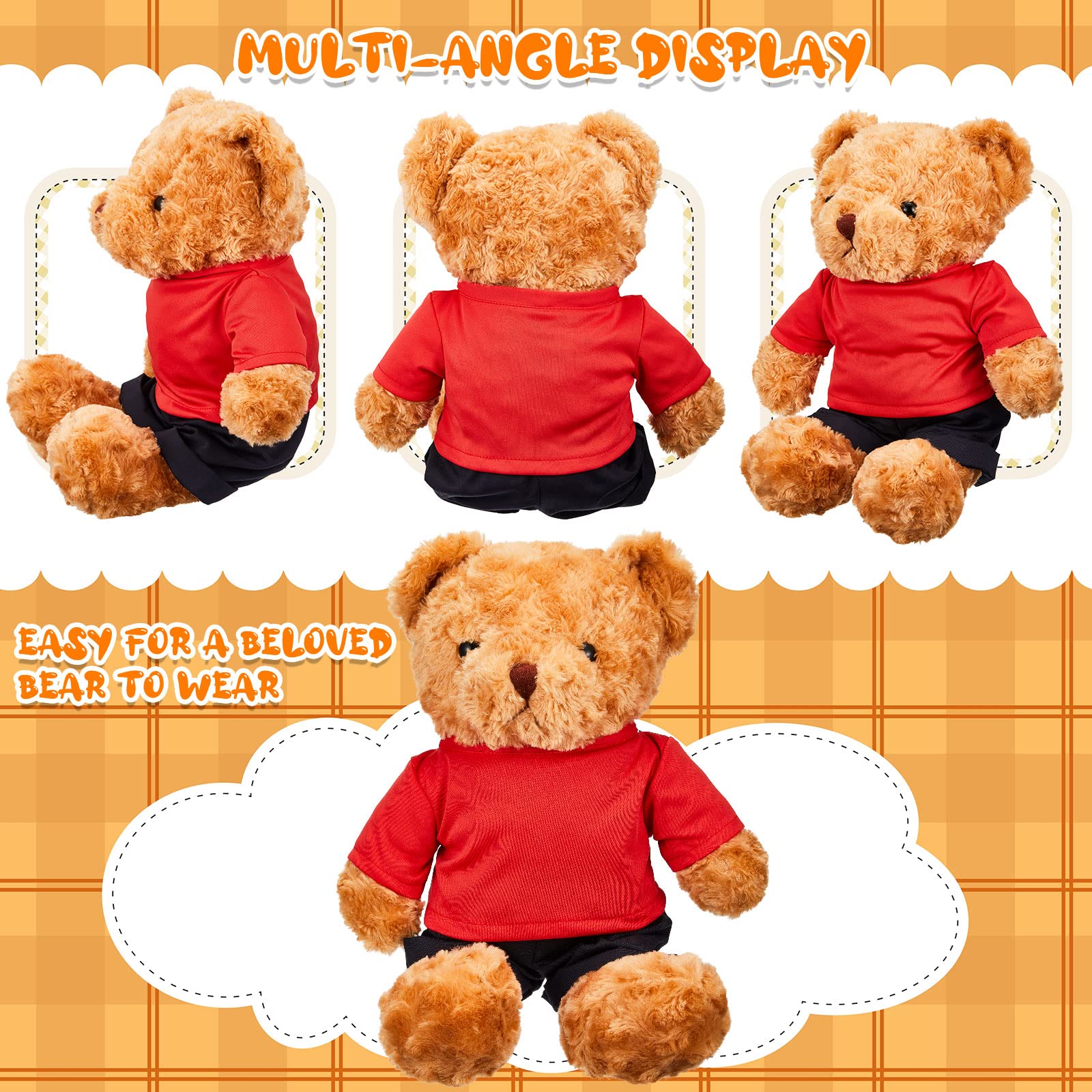 Zhanmai 3 Pack Basic Tee Shirt Bear Clothes Crew Neck Bear Shirt Classic Plush Bear T Shirt with Blue Jean Shorts, Stuffed Animal Clothing Accessories