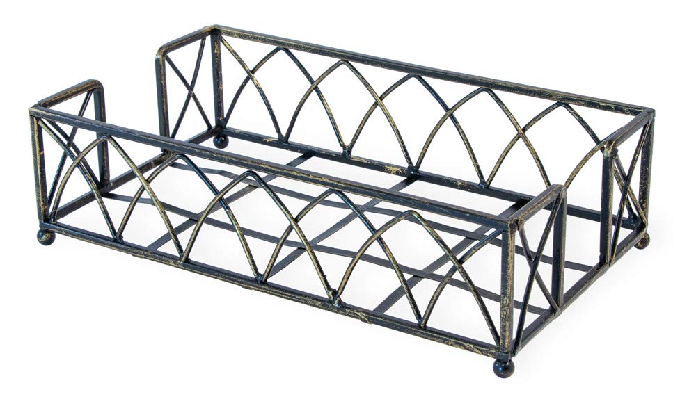 Boston International Arch Design Guest Towel Napkin Holder Caddy, 9 x 5.25-Inches, Antique Brass