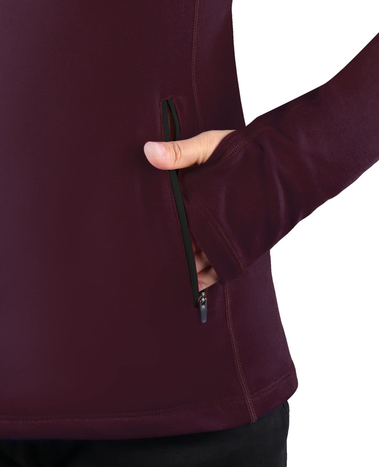 BALEAF Women's Thermal Fleece Half Zip Pullover Thumbholes Long Sleeve Running Jacket Shirts Winter Wine Red XXL