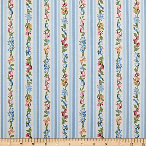 Kaufman Flowerhouse Serene Flower Stripe Blue, Fabric by The Yard