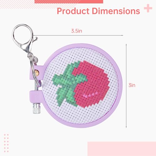 joyibay 6PCS 3'' Cross Stitch Embroidery Kits for Kids, Cross Stitch Beginner for Handicraft, Fruit Patterns DIYĀ Handmade Pendant Hoops for Kids Manual Backpack Decoration with Chains