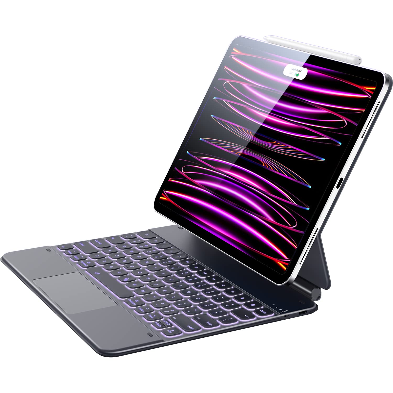 CHESONA Magnetic Keyboard Case for iPad Pro 12.9 2022, Multi-Touch Trackpad with 7 Color Backlit, Wireless Keyboard for iPad Pro 12.9 inch 2022 6th/5th/4th/3rd Gen, Black