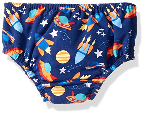 Swim Time Boys' Reusable Swim Diaper UPF 50+ with Side Snaps, Navy Space/Rocketships, X-Large