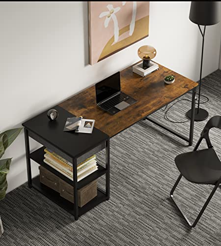 KAVFOCOY Simple Style Computer Desk with Storage Shelves Study Writing Table for Home Office Easy Assembly 55inch Rustic Brown
