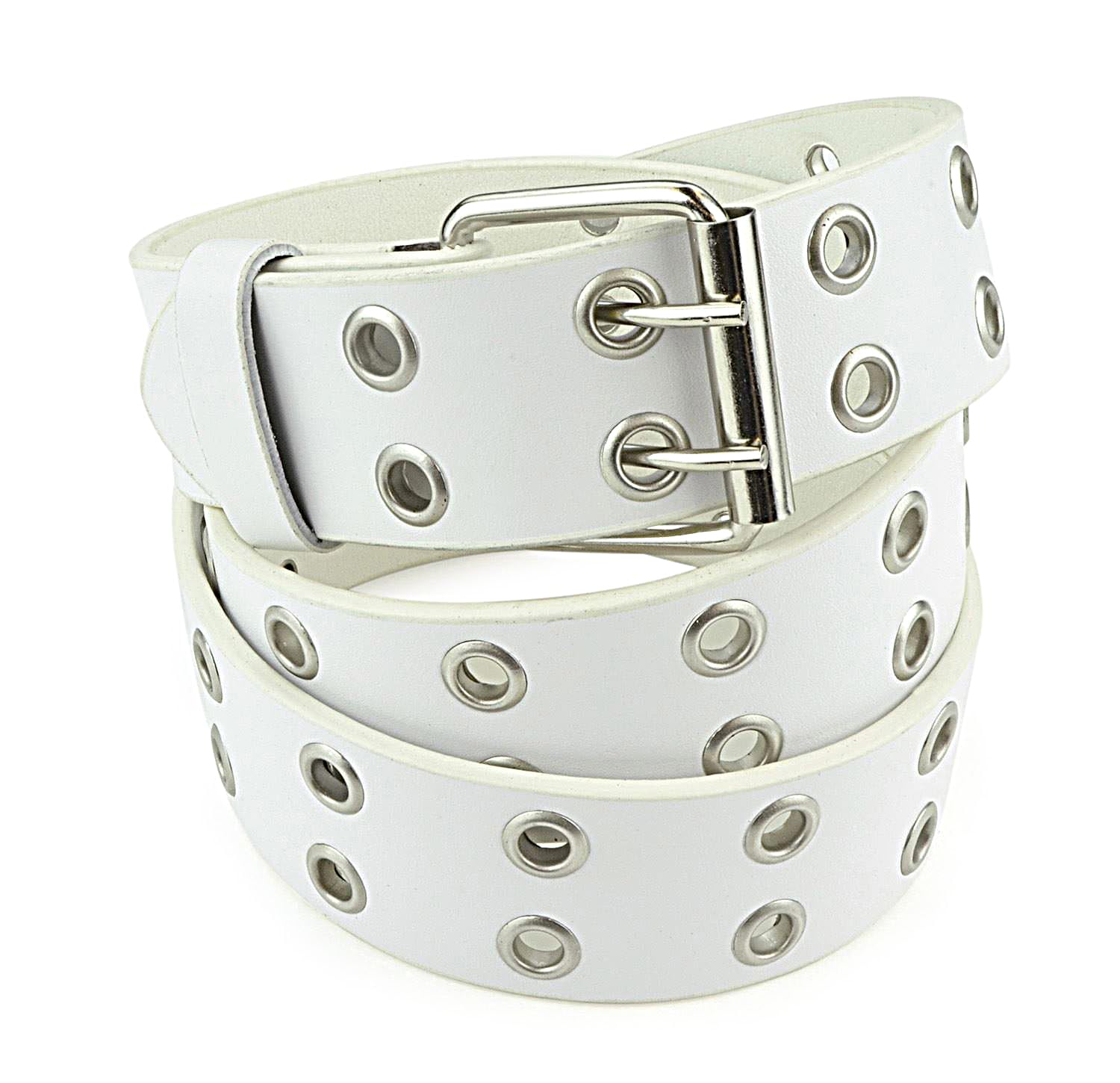 Belle Donne - Women's Double Grommet Leather Jeans Belt, White , Size Medium