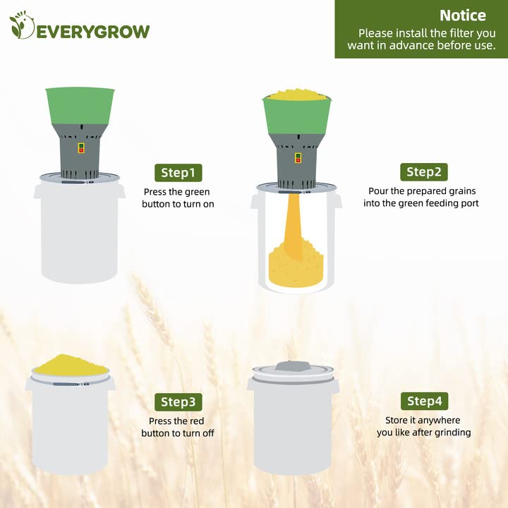 EVERYGROW Grain Mill Grinder Electric, Grain Grinder Mill, Corn Grinder Electric, Wheat Grinder, Brew Mill, 13.2 Gallons (50L)