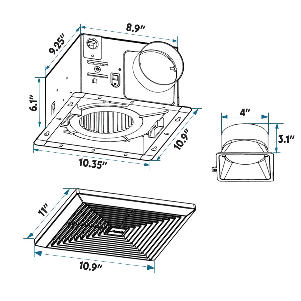 BV Bathroom Fan Ultra-Quiet Bathroom Ventilation & Exhaust Fan,110 CFM 1.2 Sones Ceiling Fan Residential Remodel Extractor, 4 Inch Duct Collar, Easy to Install & Replace (No Attic Access Required)