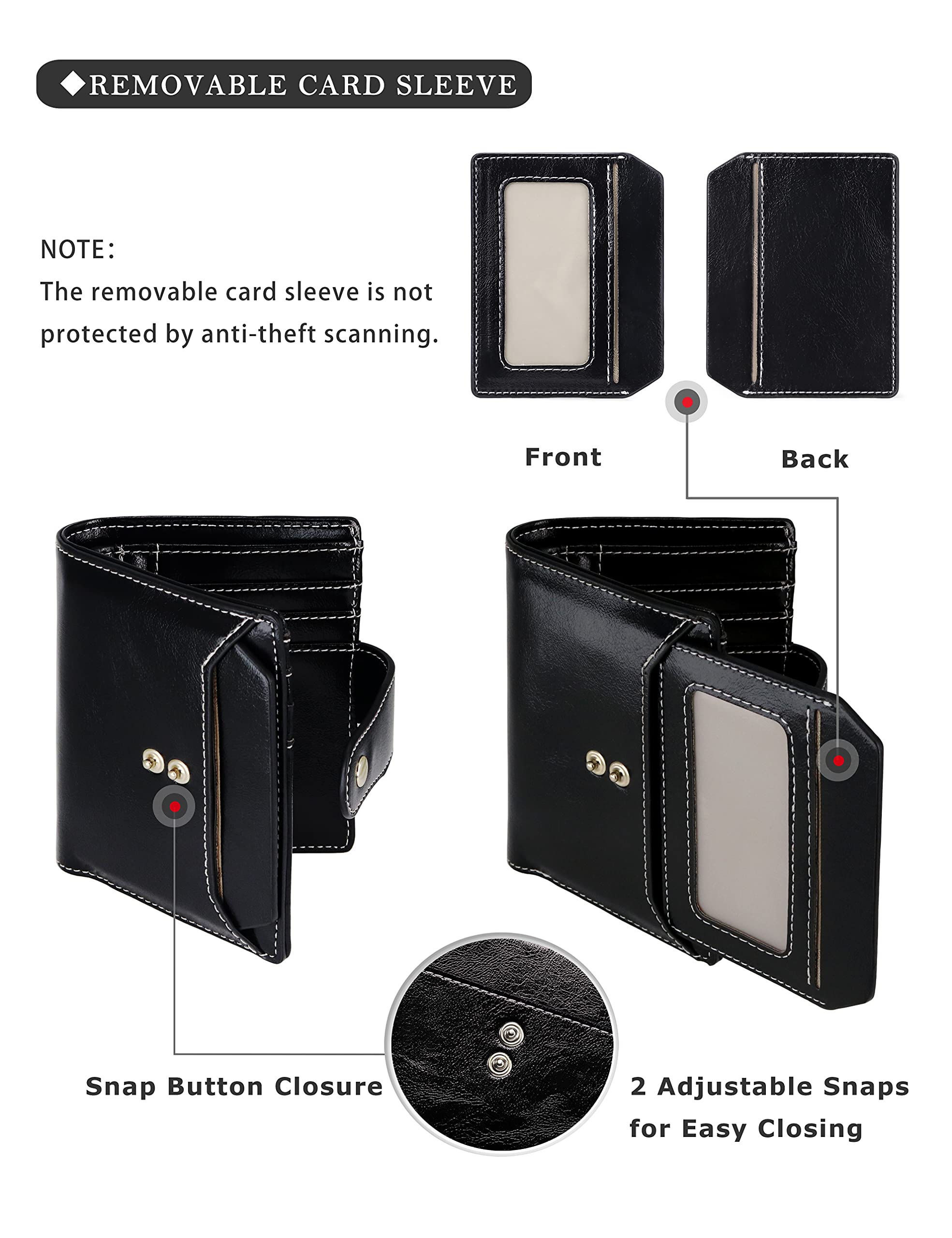 IamaCos Women Artificial Leather Wallets Compact Bifold Wallet RFID Blocking Card Holder Zipper Coin Purse 10 Card Slots 2 ID Windows Black