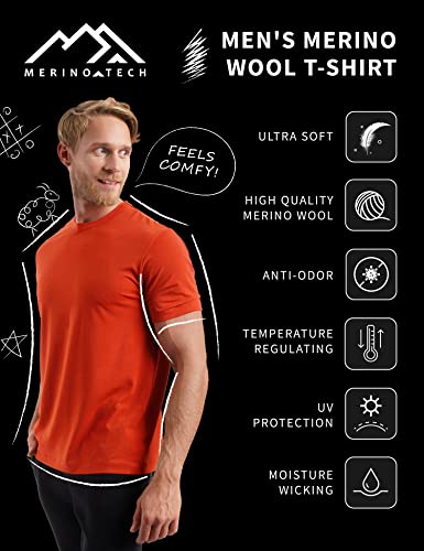 Merino.tech 100% Organic Merino Wool Lightweight Men's Base Layer Thermal T-Shirt (Metal, X-Large)