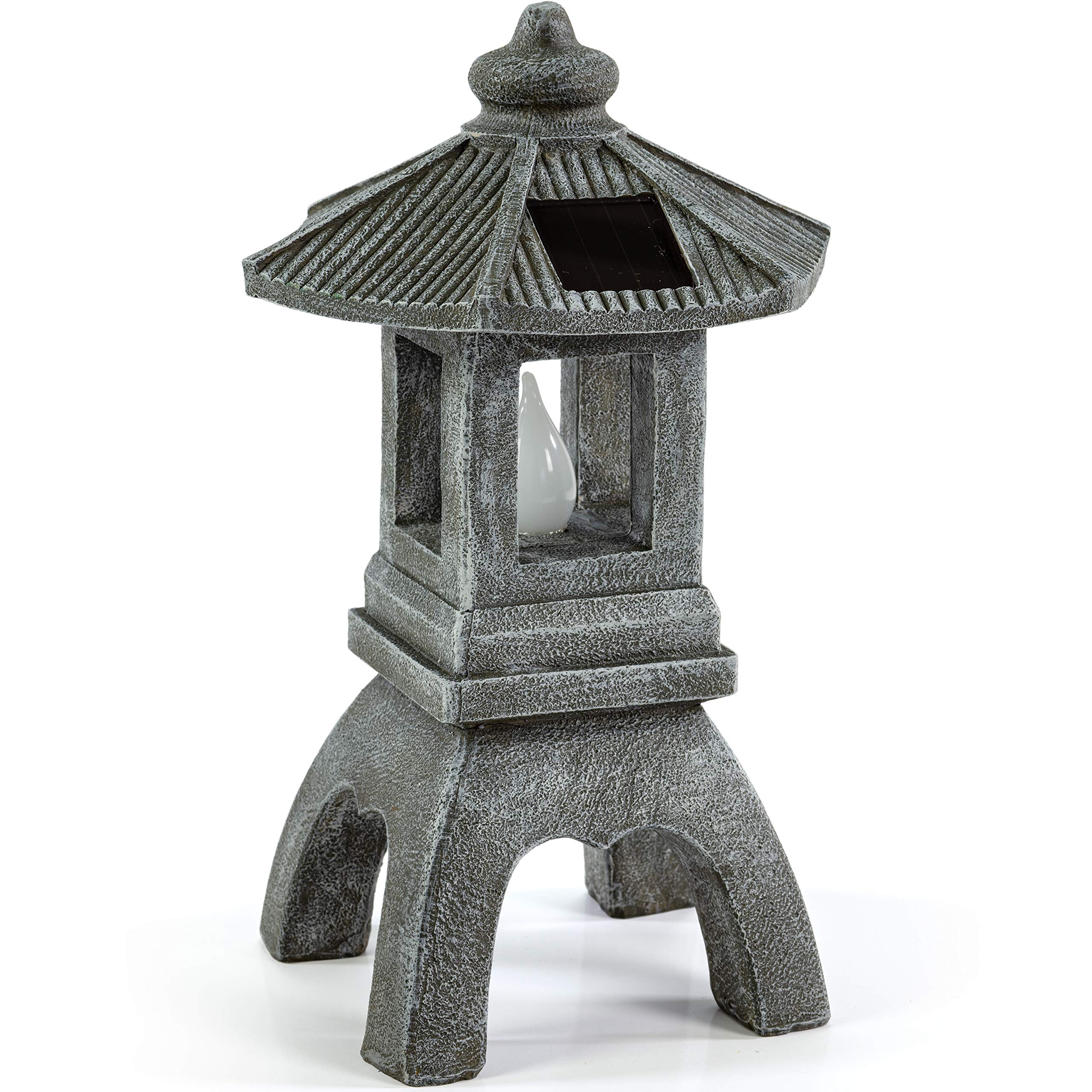 VP Home Tranquil Pagoda & Glowing Serenity Meditative Buddha Solar Powered Flickering LED Outdoor Decor Garden Light