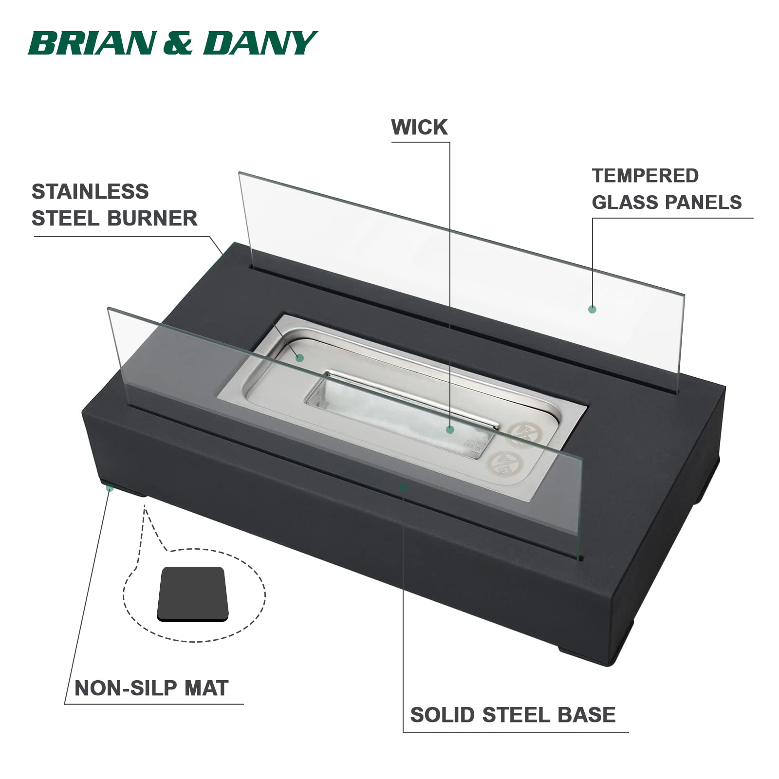 BRIAN & DANY Tabletop Fire Pit, Portable Table Top Firepit Indoor & Outdoor Fireplace, Ethanol Table Top Fire Pit Bowl Gift for Mom