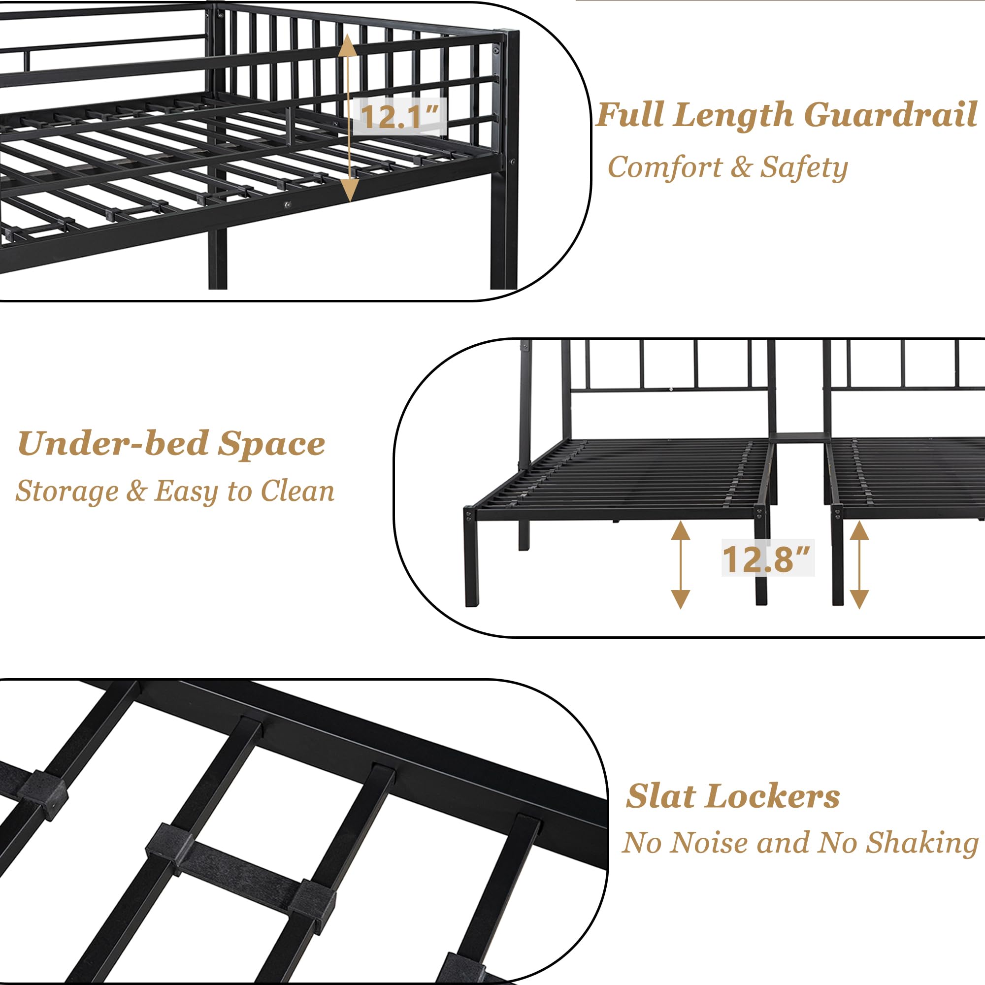 Bellemave Metal Twin Triple Bunk Bed for 3 Kids,Twin Over Twin Over Twin Bunk Beds with Built-in Shelf,Separates Into 3 Twin Beds,Noise Reduced Structure,White