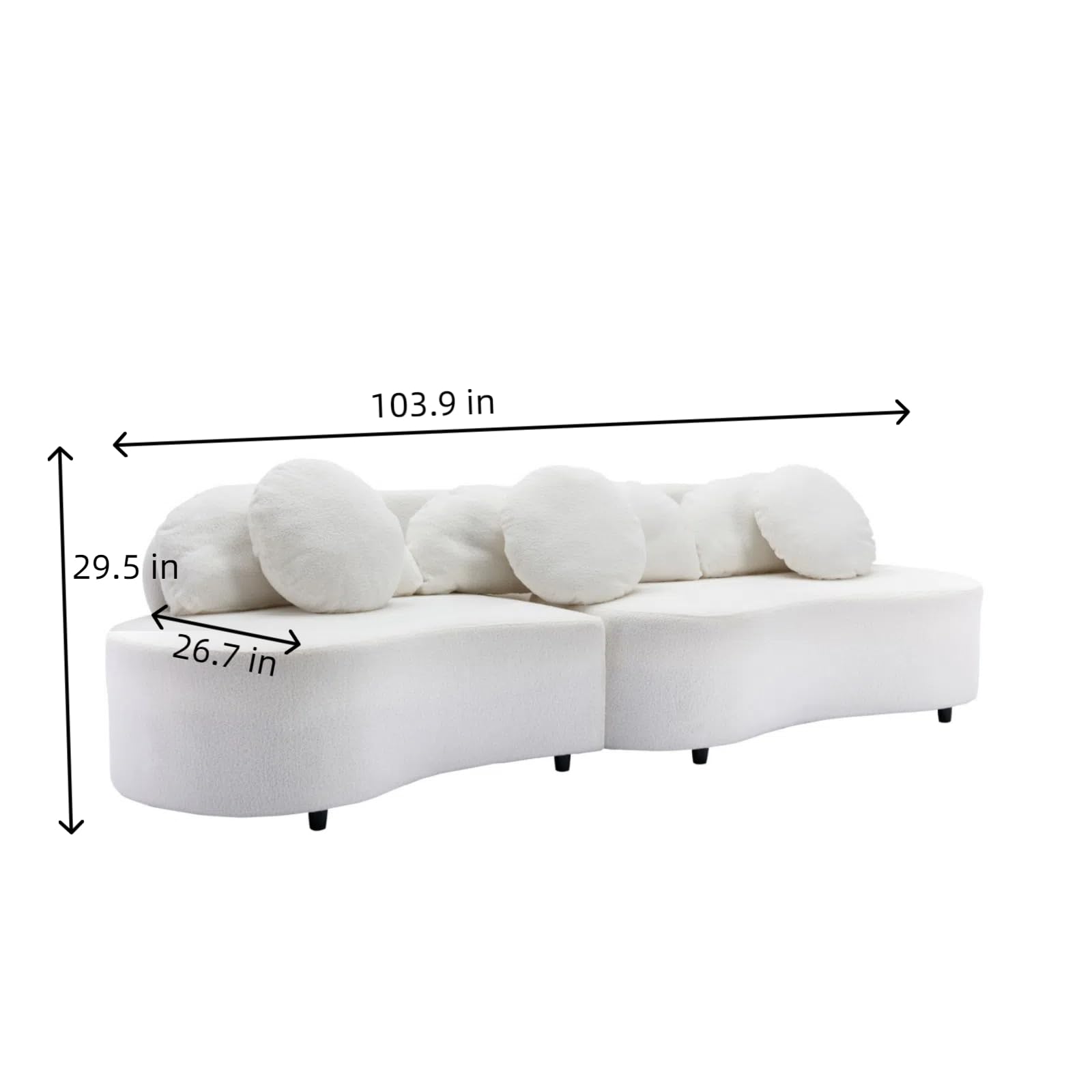 ChicFurnit Velvet Upholstered Set with 6 Pillows Sofa, 103.9" L x 26.7" W x 29.5" H, Beige