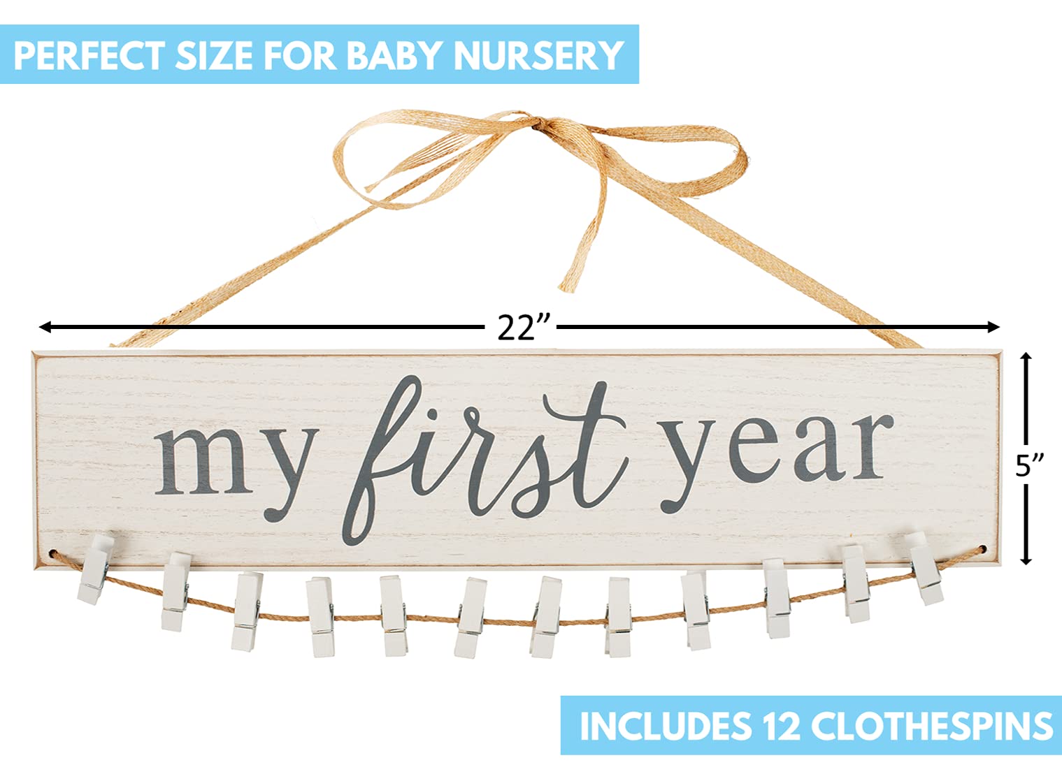 Baby´s First Year Frame | Awesome Gift for Expecting Parents | Hang Picture Frame for Photo Memories | Newborn Keepsake Frame (22 x 5 Inches)