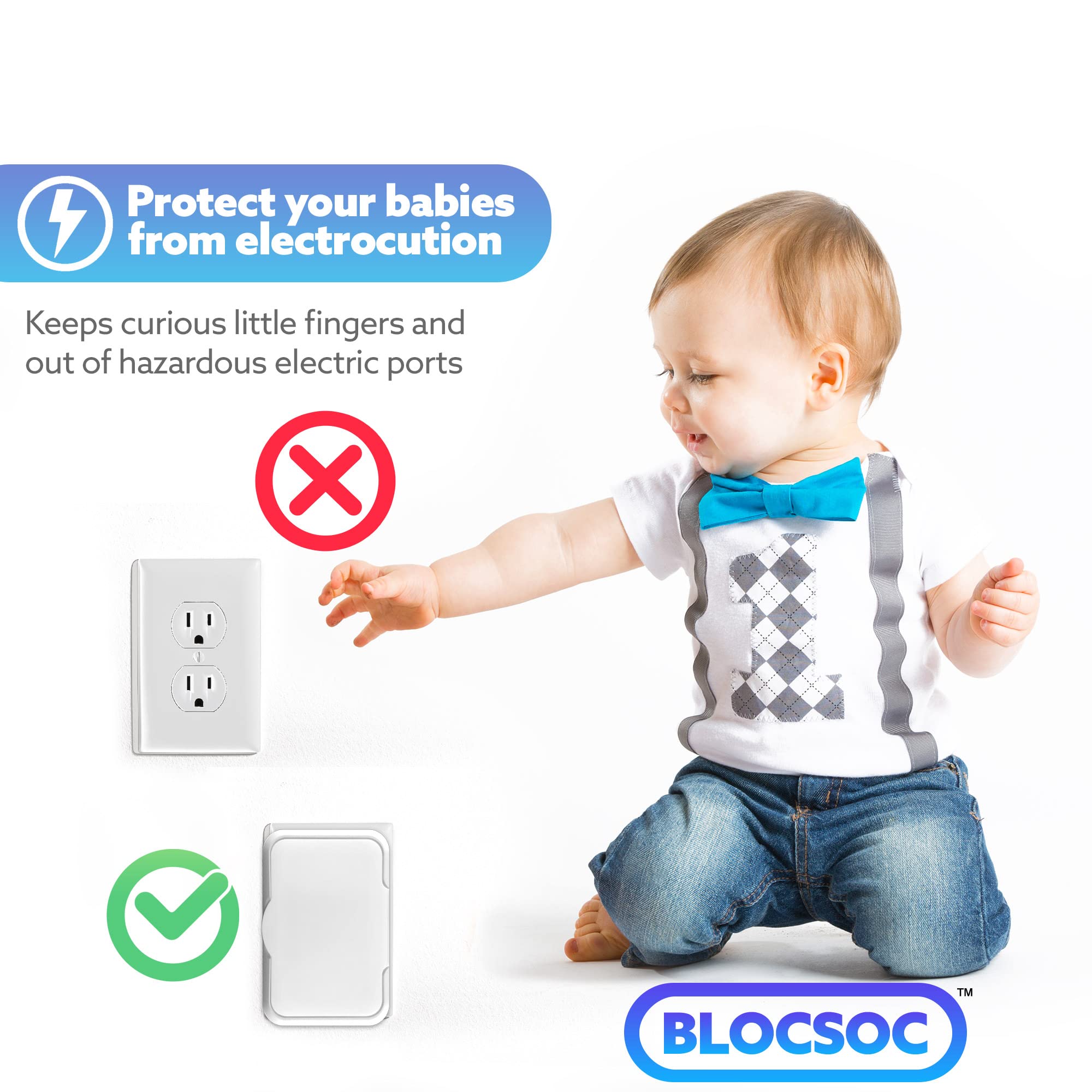 BLOCSOC Outlet Cover - 6 Pack - for Baby Proofing & Child Safety - No Choking Hazard - Easy Install (White, 6)