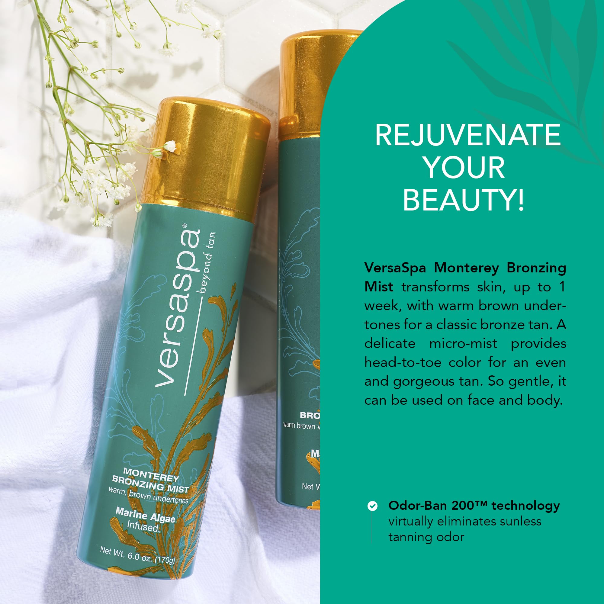 Versa Spa Monterey Bronzing Mist Sunless Self Tanner with Warm Brown and Caramel Undertones for Body and Face, 6 Ounces