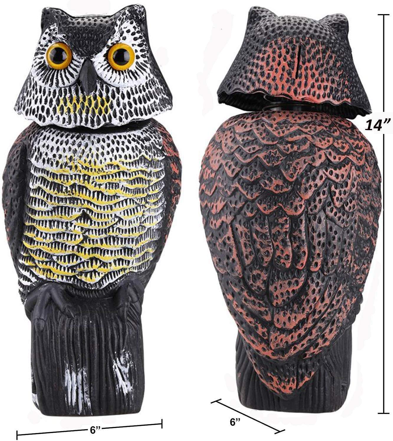 CLEYCYE Fake Owl Scarecrow Sculpture with Rotating Head for Outdoor Garden Yards