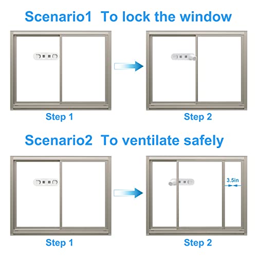 Childproof Sliding Glass Door Lock, Baby Safety Slide Window Locks for Kids Proof Patio Closet Doors No Drilling Tools Needed Easy Installation (White-Count of 1)