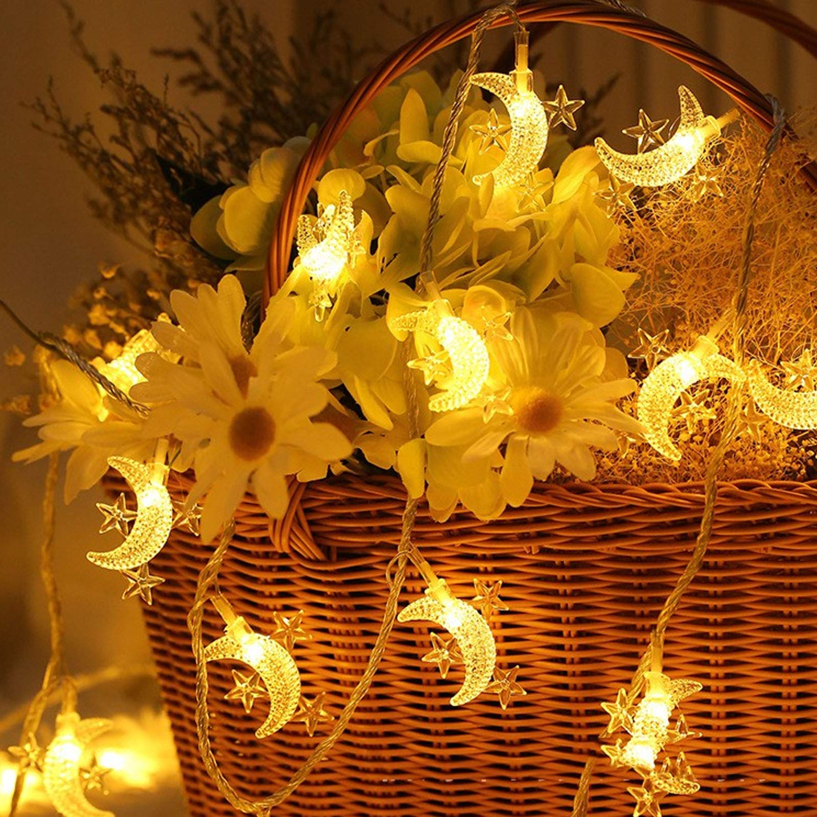 QiaNgshuAikj 3Pcs 10LED Light String, Moon Star Pull Cord Pendant Light, Battery Operated String Lights for Home Garden Courtyard Decoration