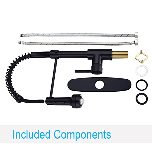 BZOOSIU Kitchen Faucet with Pull Down Sprayer, 17.65 inch Solid Brass Commercial Spring Single Handle LED Kitchen Sink Faucet for Farmhouse Camper Laundry Utility Rv Bar Sinks, Matte Black
