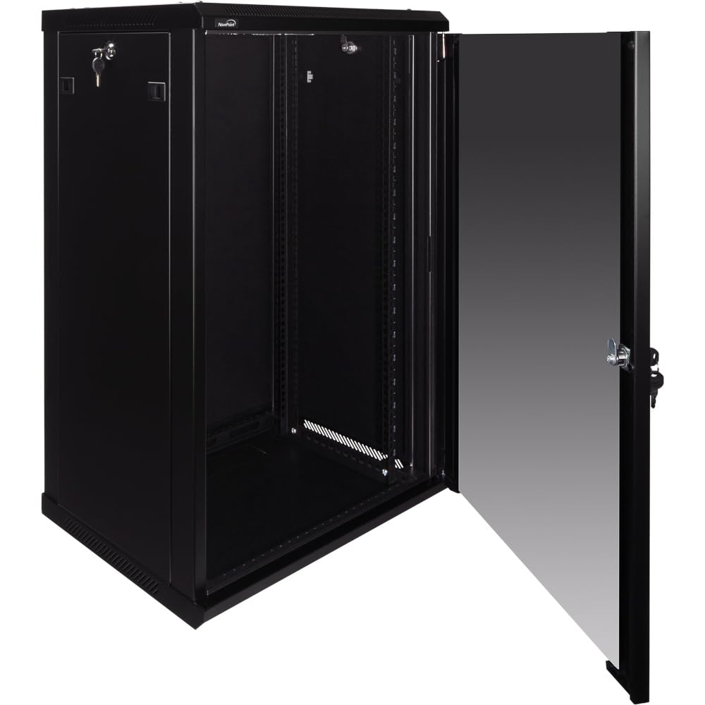 NavePoint 18U Server Rack Enclosure - 17.7β Deep, 18U Wall Mount Network Cabinet with Locking Glass Door for 19β IT Equipment, 18U Network Rack with 2 Fans, Removable Side Panels, Black