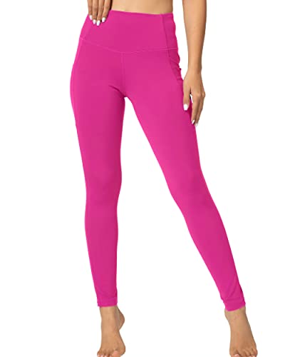 Kcutteyg Yoga Pants for Women with Pockets High Waisted Leggings Workout Sports Running Athletic Pants (Hot Pink, Large)