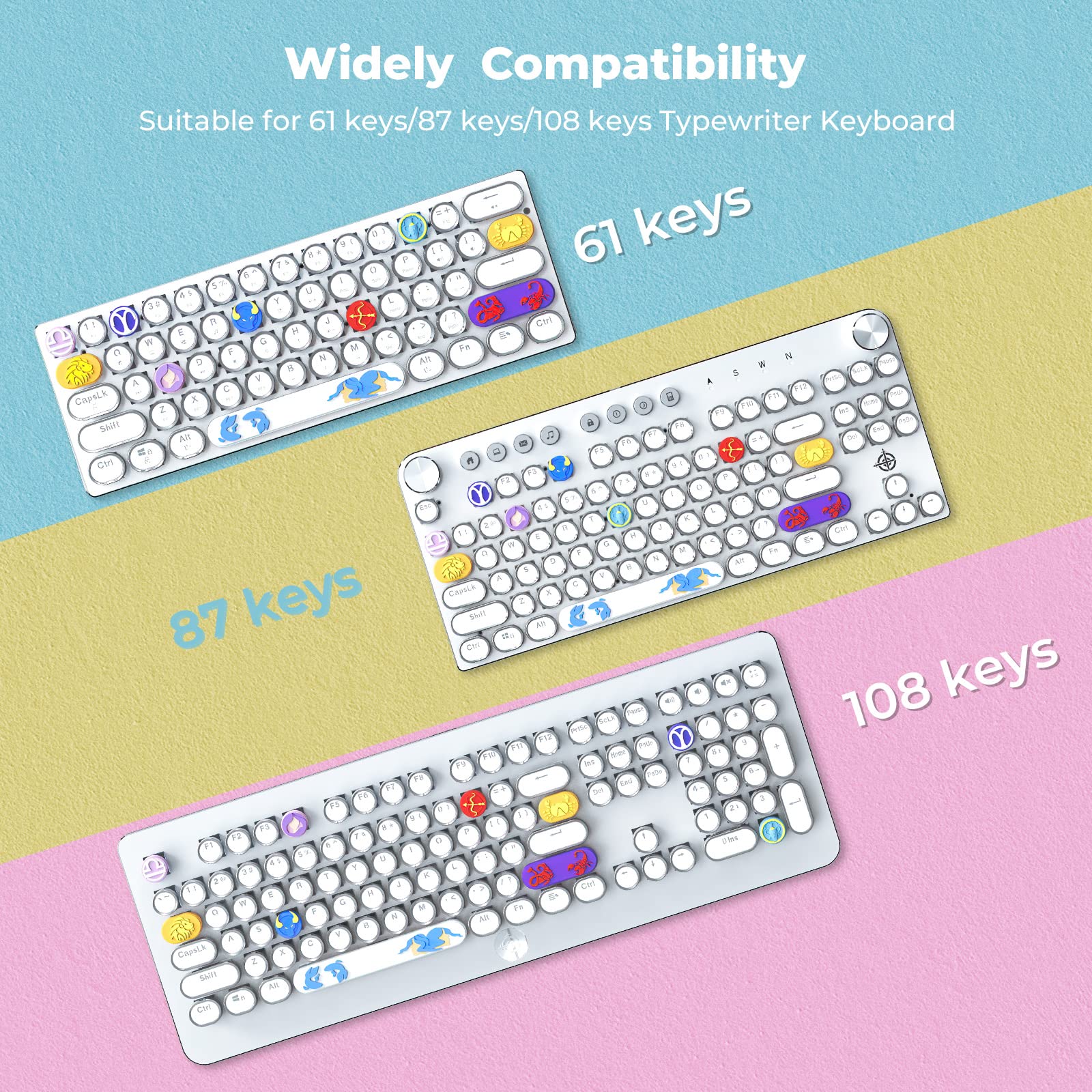 STOGA Keyboard Keycaps Set, Cute Keycaps for 61/87/104 Typewriter Keyboard Round Keycap, Silicone Custom Keycaps Gift Set for Home/Girl to DIY Gaming Keyboard-Only Keycaps&Gift Box(12 Constellations)