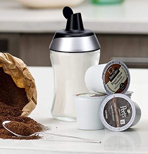 J&M DESIGN Sugar Dispenser w/Pour Spout For Coffee Bar Accessories, Tea Organizer Station Essentials, Coffee Gifts & Kitchen Baking w/Easy Spoon Pouring Shaker Lid - 7.5oz Glass Jar Container Bowl
