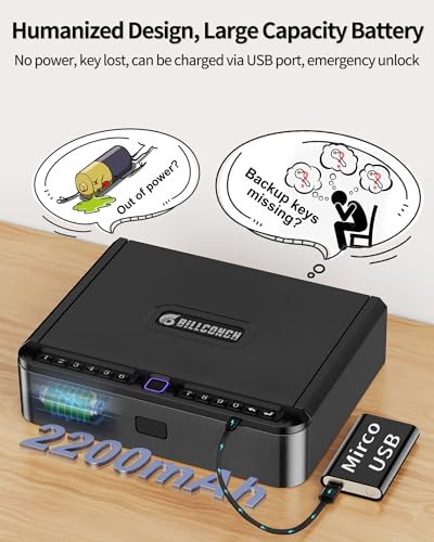 BILLCONCH Gun Safe for Pistols - Biometric Gun Safe 4 Ways Quick Access with Fingerprint/Full-digital Keypad/Key/APP Lock Handgun Safe for Nightstand Bedside Home