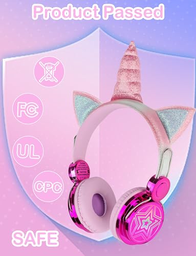 charlxee ππππ πππ° Unicorns Kids Wireless Headphones with LED Lights,Headsets with Mic for School,30H Playtime,95dB Volume Limited,HD Stereo On/Over Ear Headsets,Unicorns Gifts(Hot-Pink)
