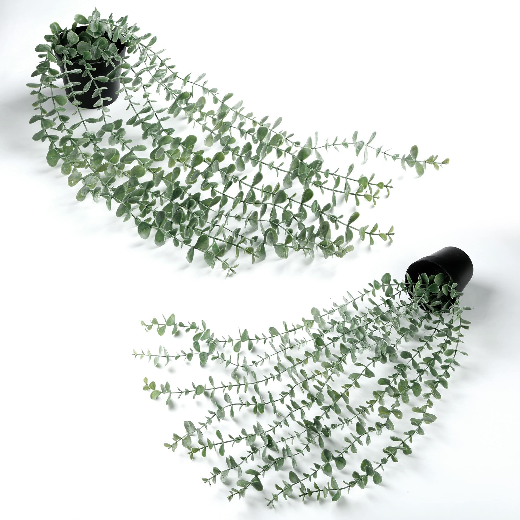 Sggvecsy Artificial Hanging Eucalyptus Plants Fake Hanging Plant 2 Pack Fake Potted Hanging Greenery Potted Hanging Eucalyptus for Home Indoor Outdoor Wall Garden Wedding Decor