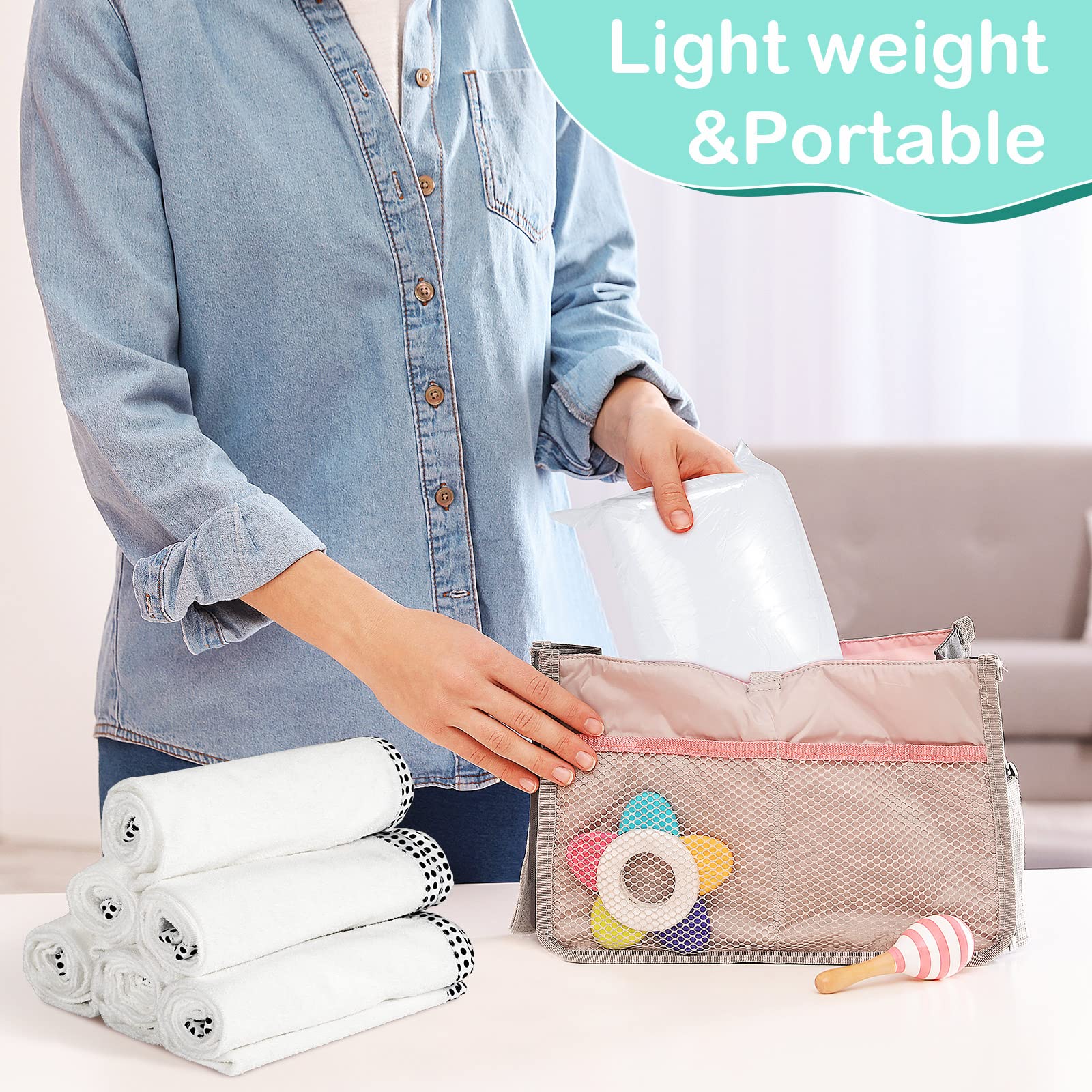 Baby Changing Pad with 6 Pack Ultra Soft Plush Liners Waterproof Diaper Changing Pad 16 x 32 in Foam Contoured Changing Table Pads with Security Strap Two High Curved Sides for Dresser Changing Table