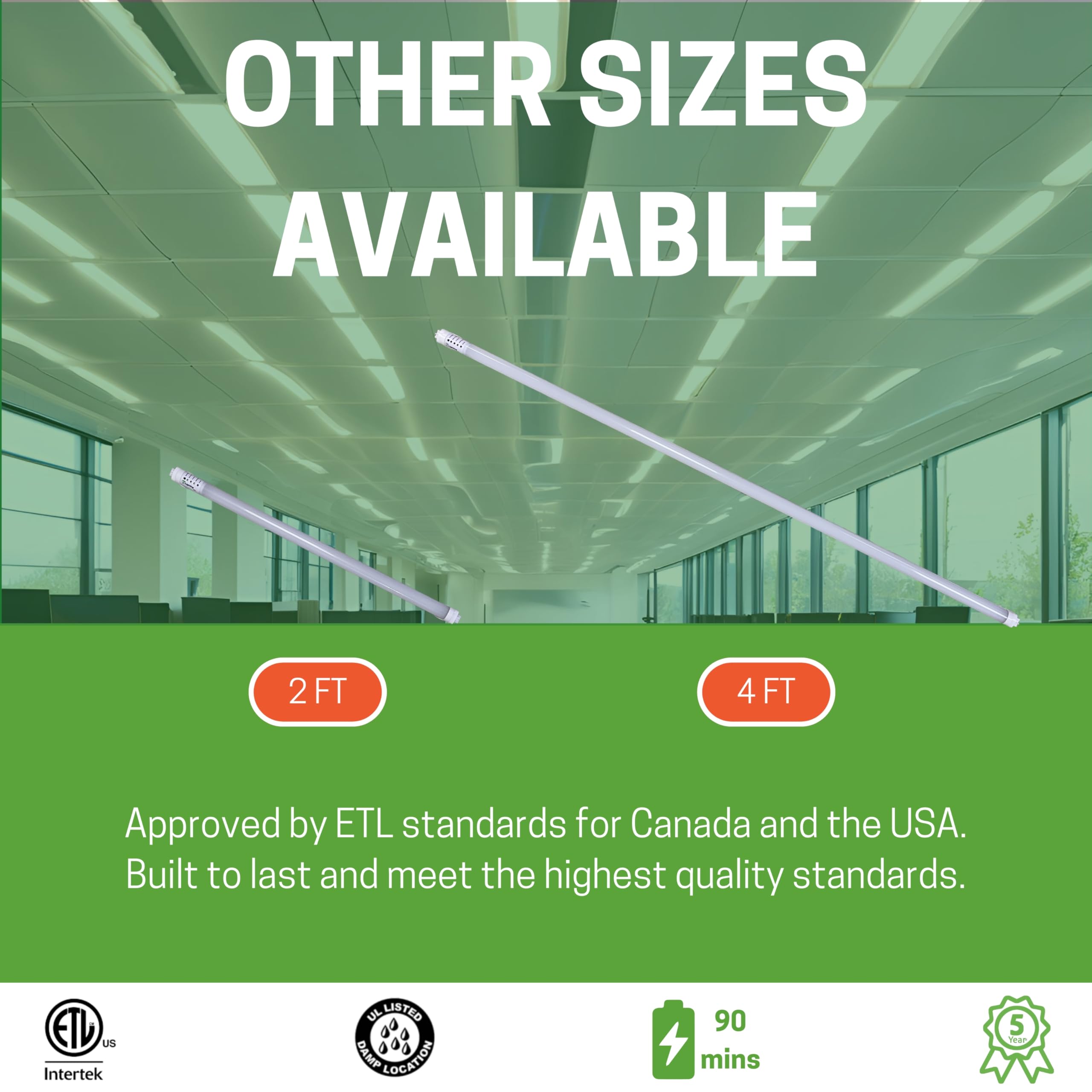 E2 Lighting LED Emergency T8 Tube, 2FT-9W, with Integrated Battery Backup (4000K)
