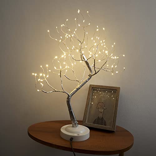 Tabletop Bonsai Tree Light 108 LED Copper Wire Tree Lamp Fairy Spirit Night Light,Battery/USB Operated,6h Timer Adjustable Branches Halloween Christmas for Home Decoration and Gift (Warm White)