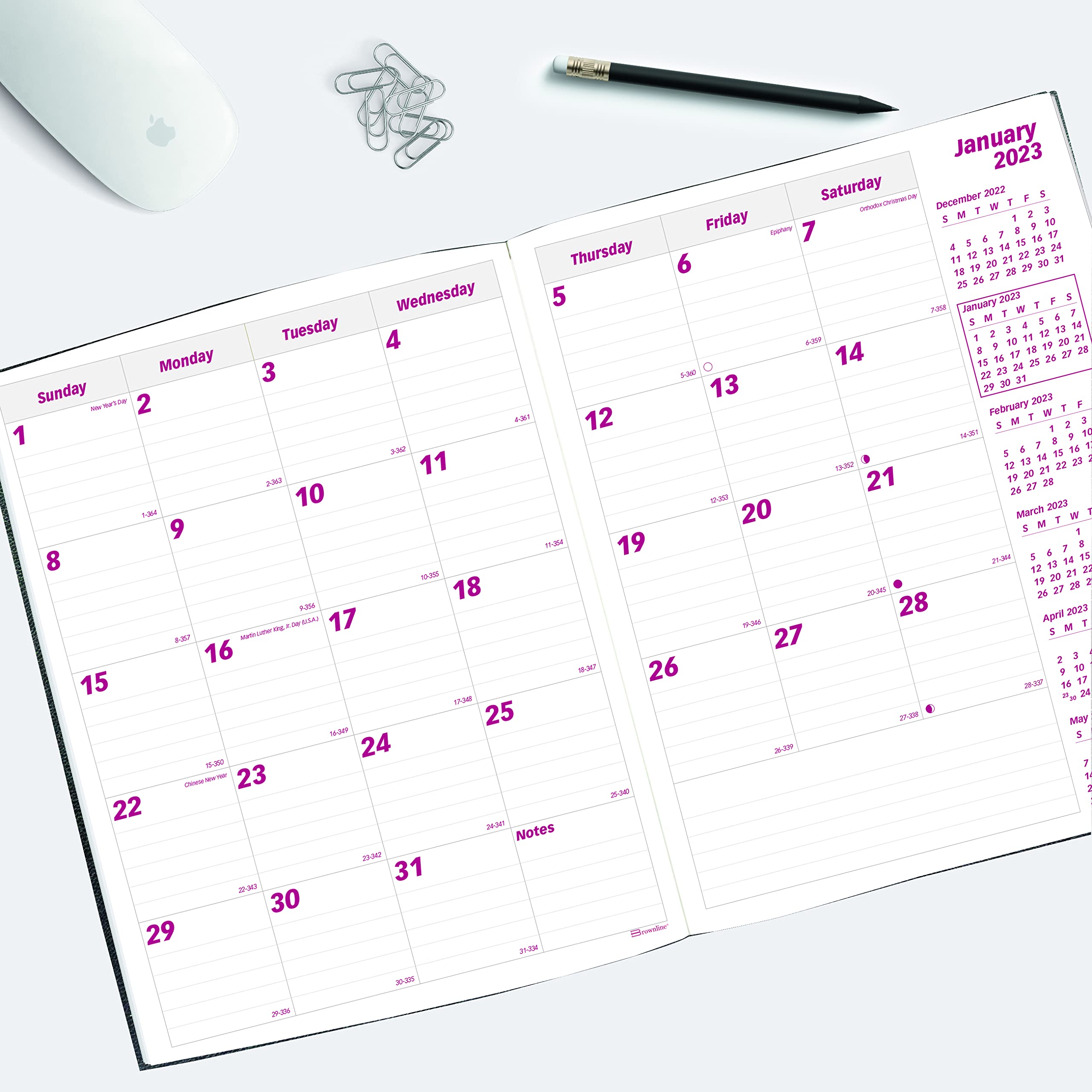 Brownline 2023 Essential Monthly Planner, 14 Months, December 2022 to January 2024, Stitched Binding, 10.75" x 8.5", Black (CB450.BLK-23)