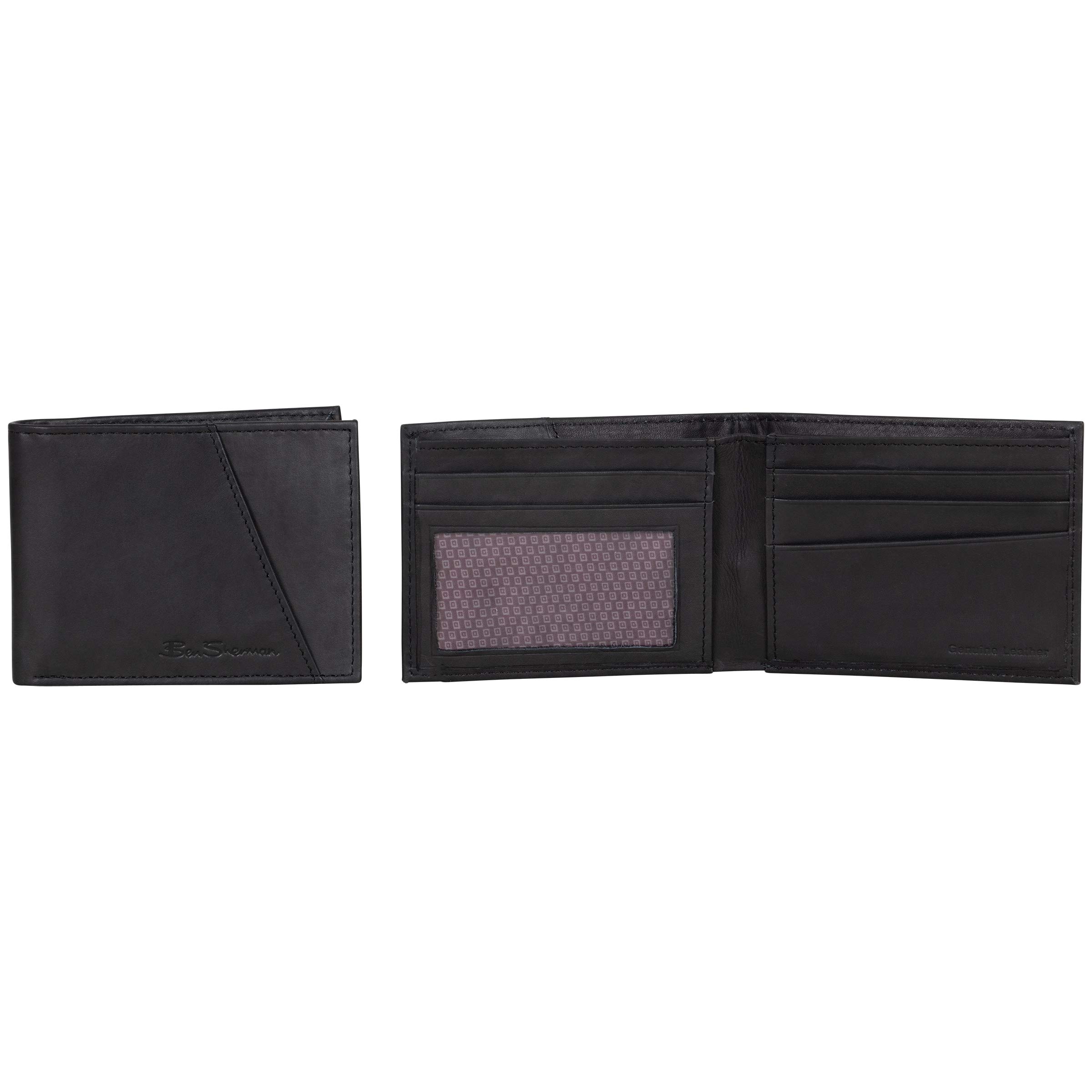 Ben Sherman Men's Manchester Bifold Slim Wallet Full-Grain Leather RFID Minimalist Gift Box, Marble Black Wa, One Size