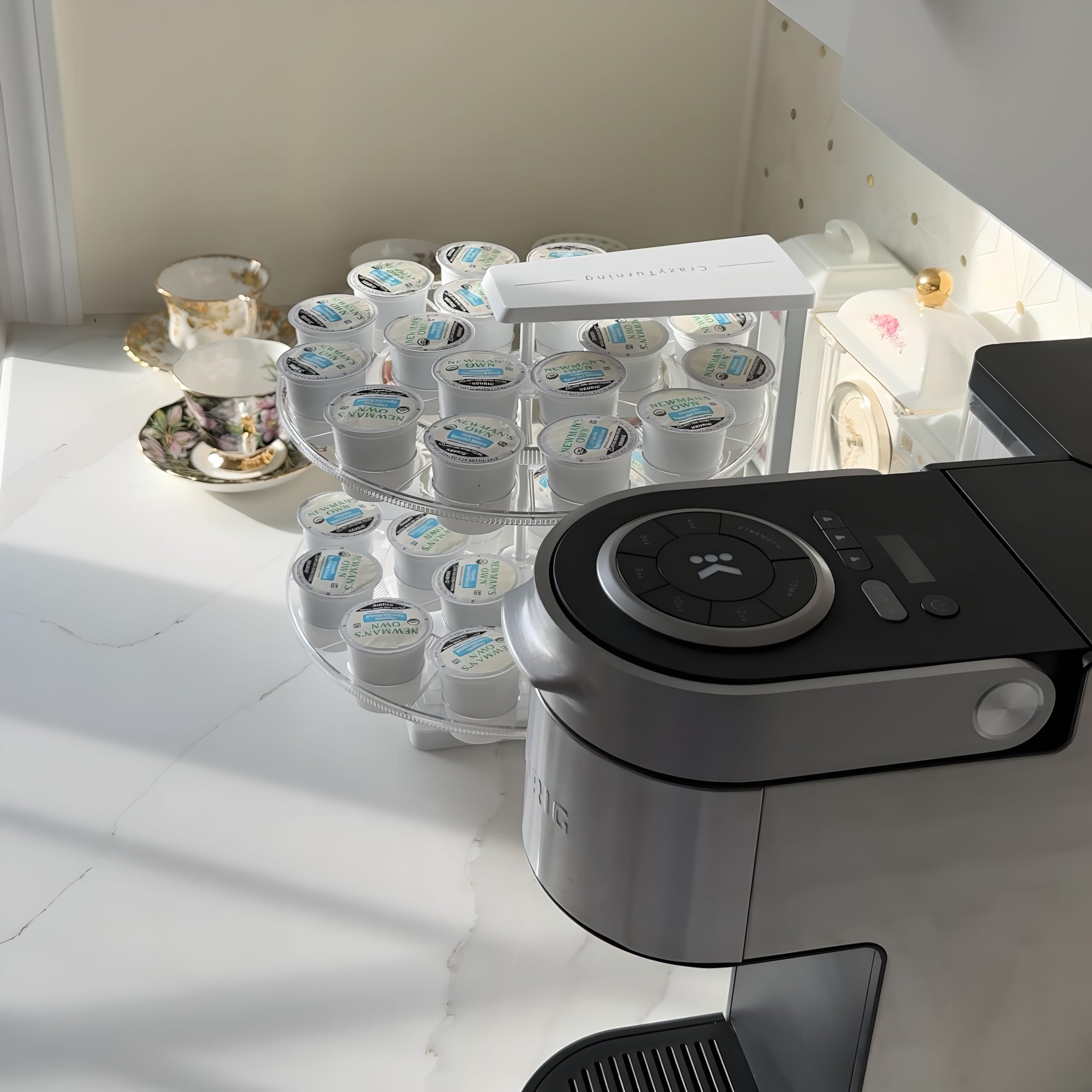 CrazyTurning K Cup Holder, K Cup Organizer, kcup 36 Coffee Pod Holder, 360ยฐ Double Layer Rotation Storage, kcup Lazy Susan for Coffee Station Countertop Cabinet - 36 K Pods