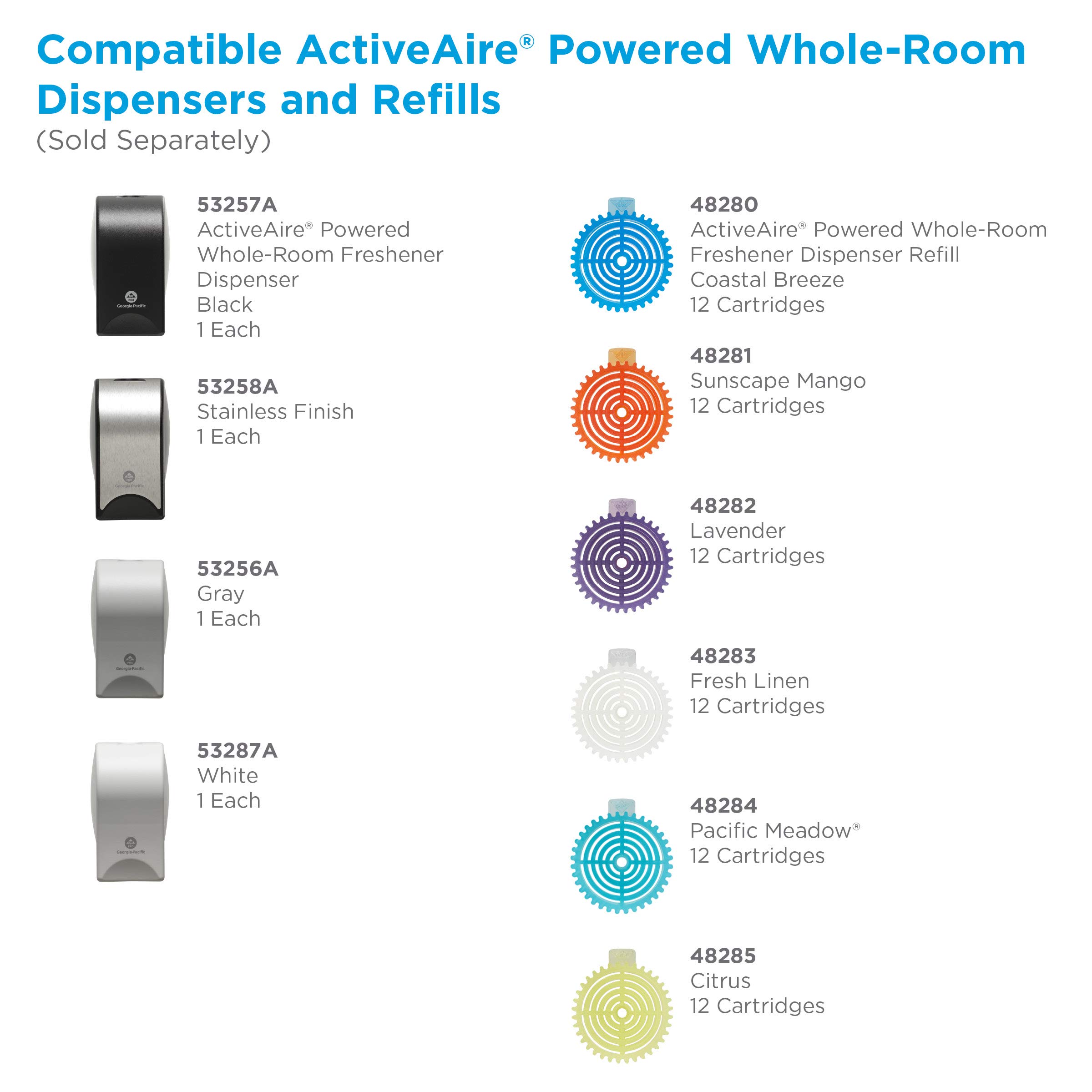 Georgia-Pacific ActiveAire Powered Whole-Room Freshener Dispenser Refill by GP PRO (Georgia-Pacific),Citrus,48285,12 Cartridges Per Case