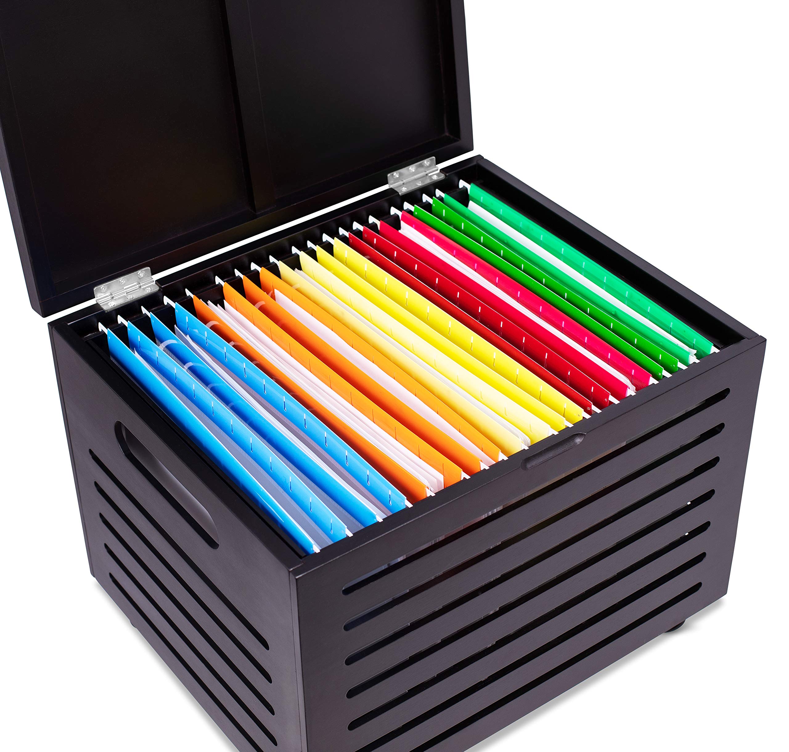 BIRDROCK HOME Rolling File Storage Organizer Box with Lid (NEW VERSION) - Bamboo - Decorative Wood Hanging Filing & Storage Office Box - Letter or Legal - Strong Durable - Toys Blankets - Cafe Noir