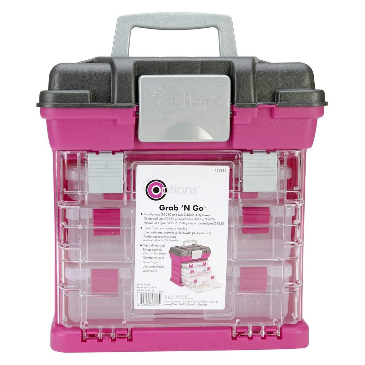 Creative Options 1363-85 Grab N' Go Rack System with Two No.2-3630 Deep Pro-Latch Organizers and One No.2-3650 Organizer, Magenta/Sparkle Gray,Medium